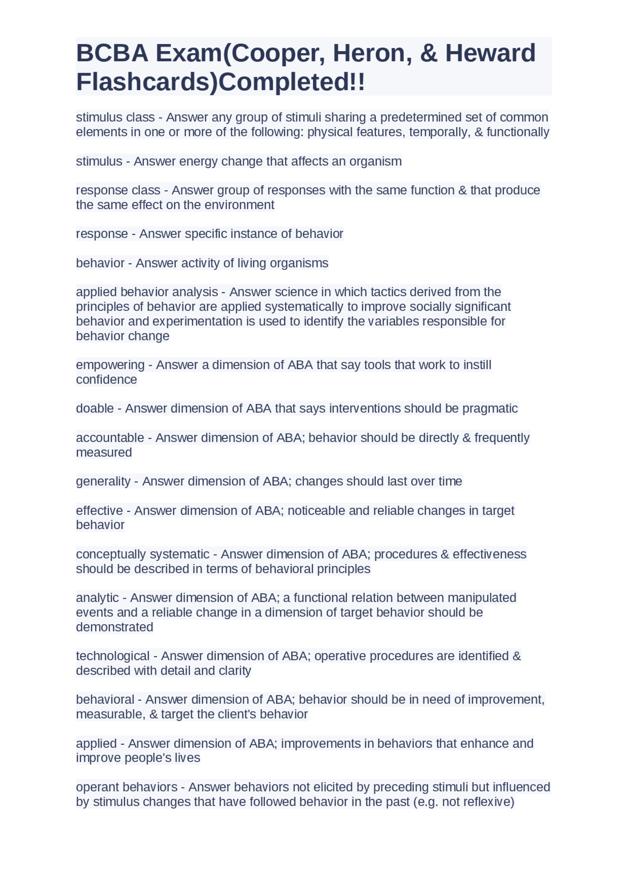 BCBA Exam(Cooper, Heron, & Heward Flashcards)Completed!! | Exams ...