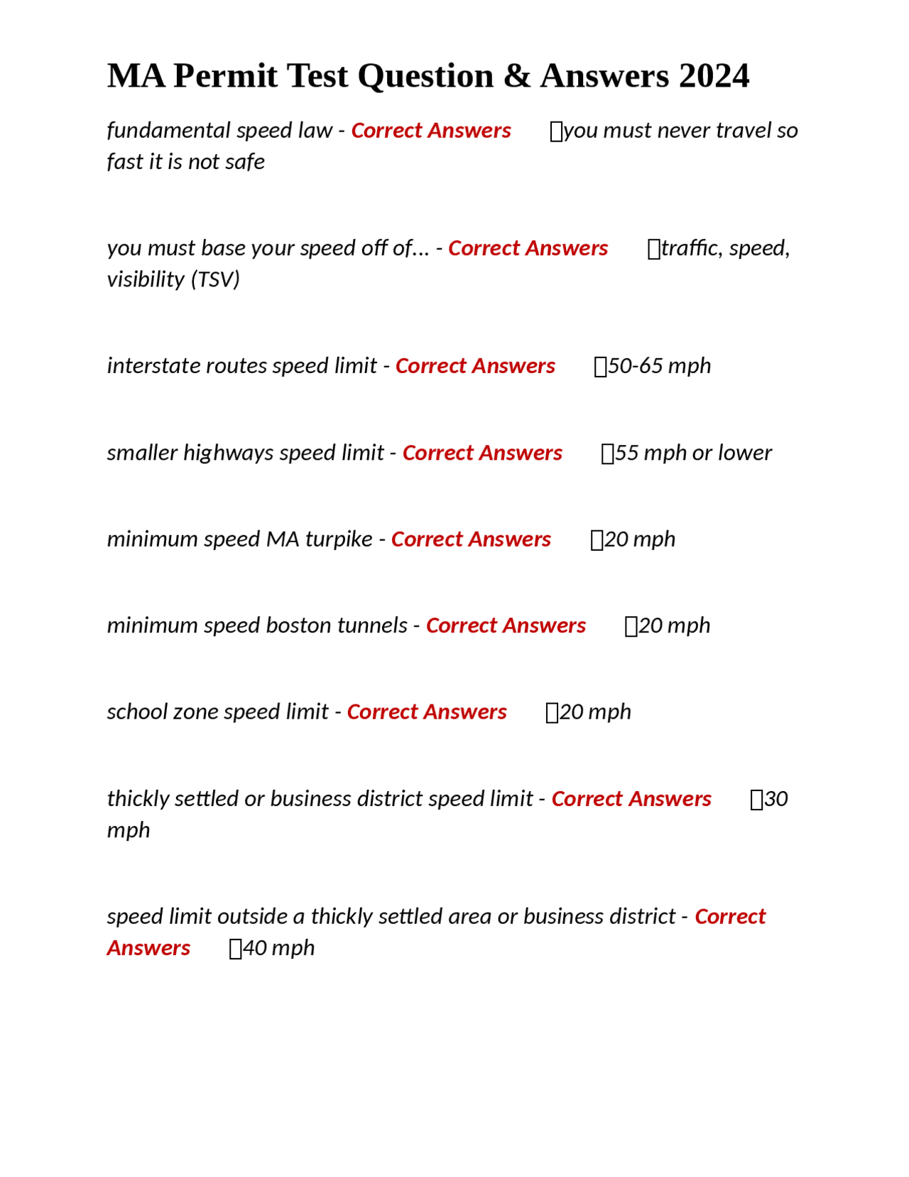 MA Permit Test 2024 Question & Answers | Exams Nursing | Docsity