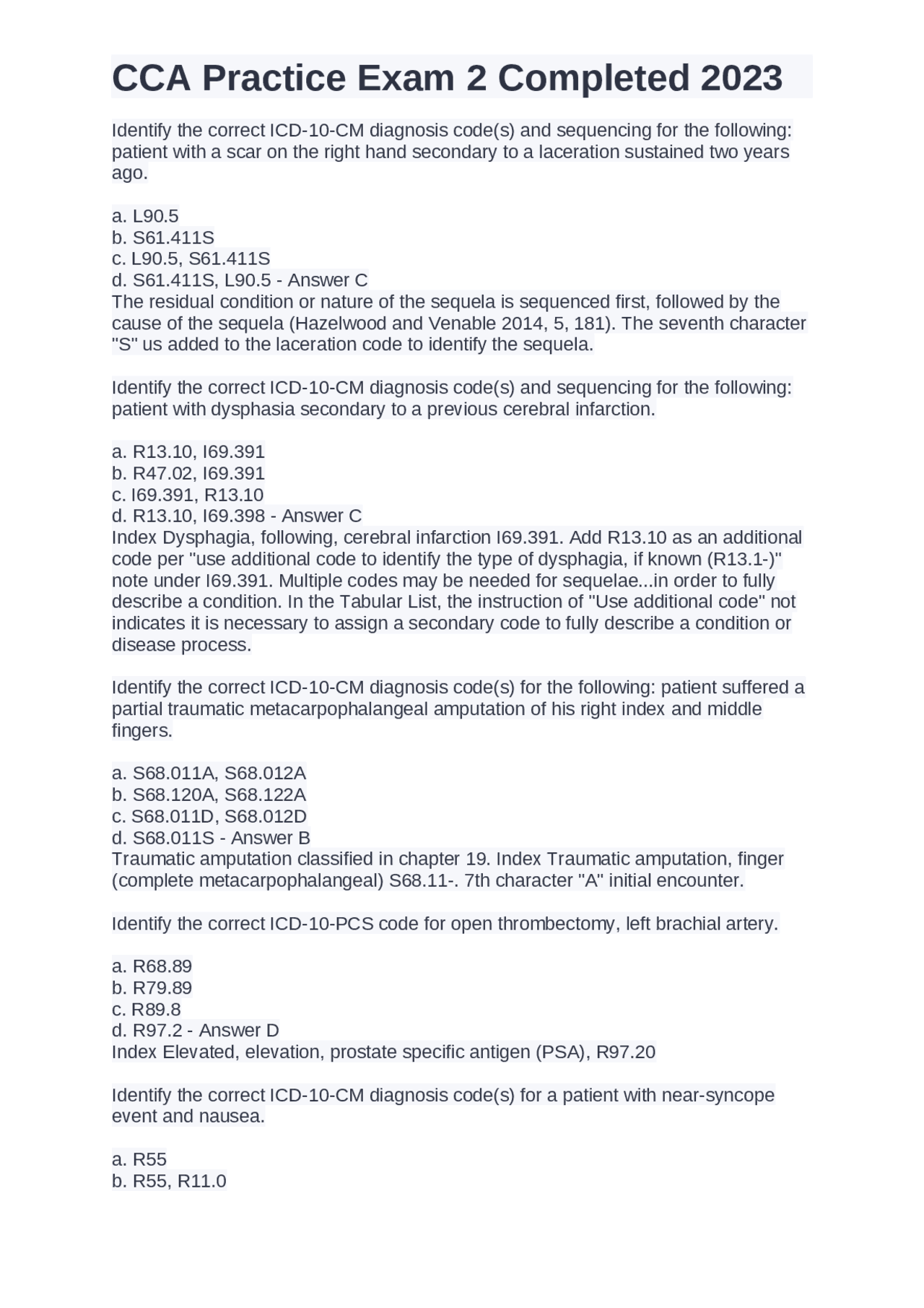 ICD-10-CM Diagnosis Coding Practice Exam Solutions for 2023 | Exams ...