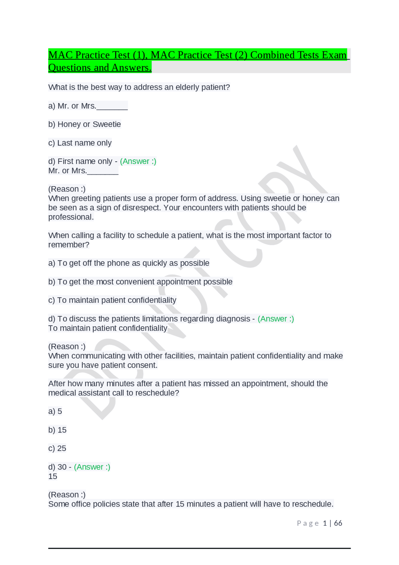 MAC Practice Test (1), MAC Practice Test (2) Combined Tests Exam ...