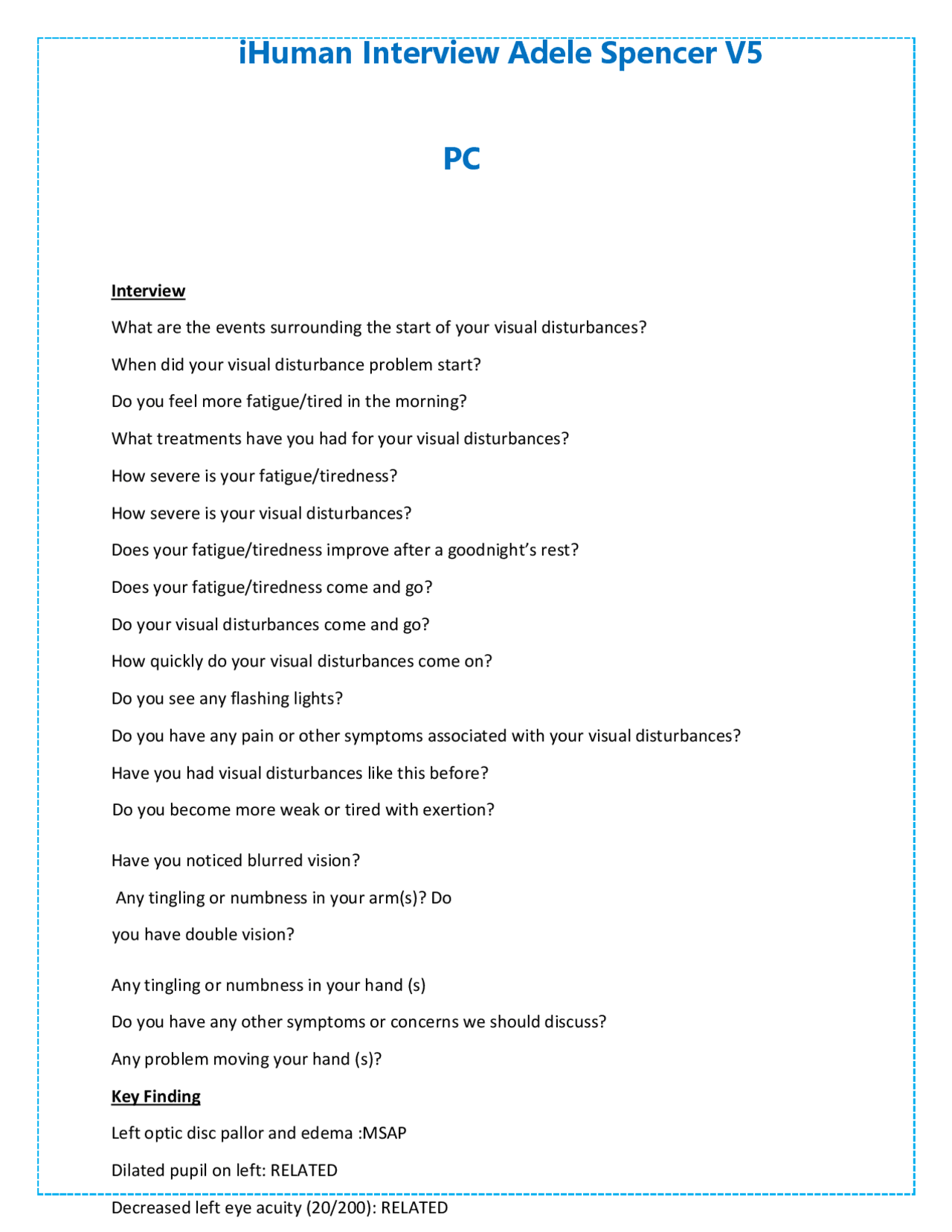 iHuman Interview Adele Spencer V5 PC | Exams Nursing | Docsity