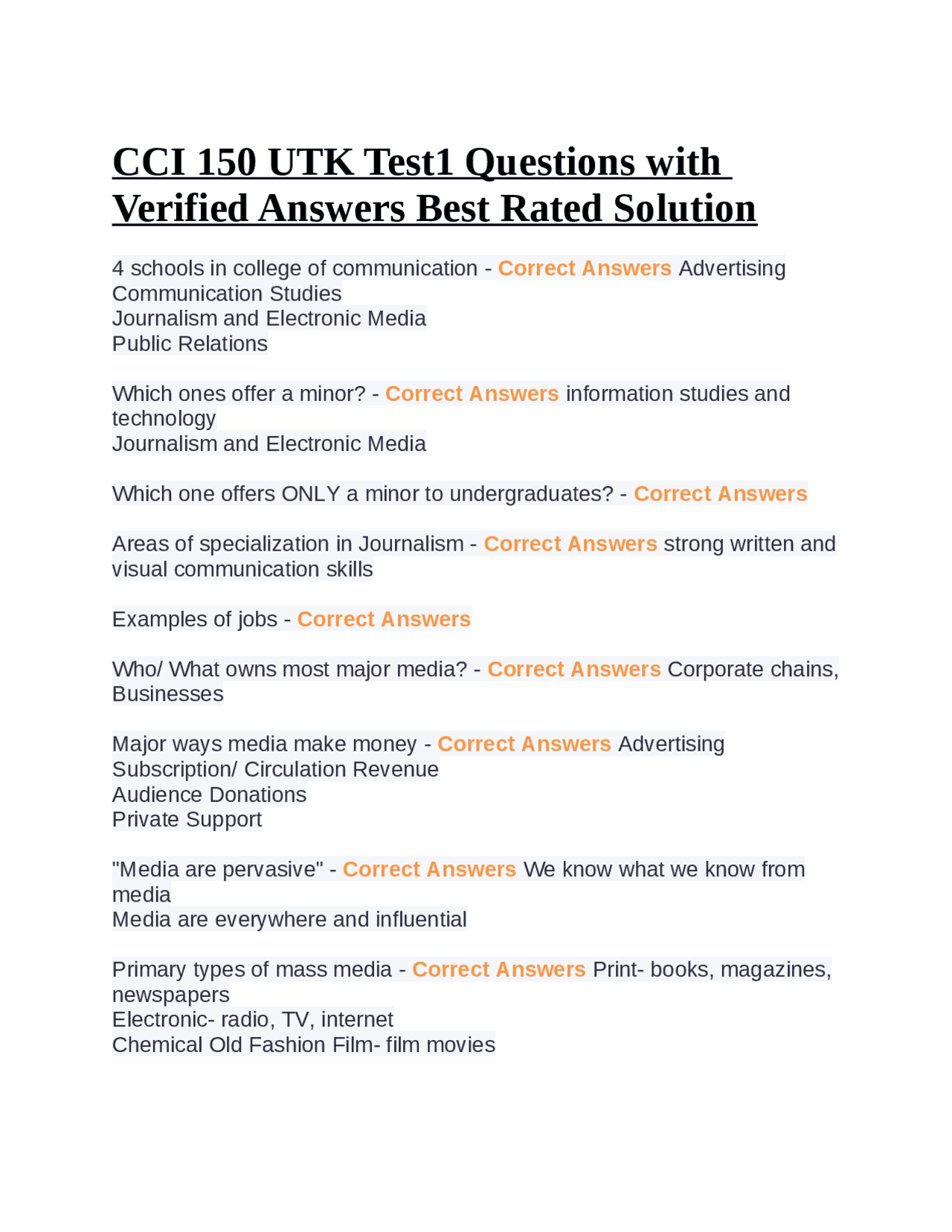 CCI 150 UTK Test1 Questions with Verified Answers Best Rated Solution ...
