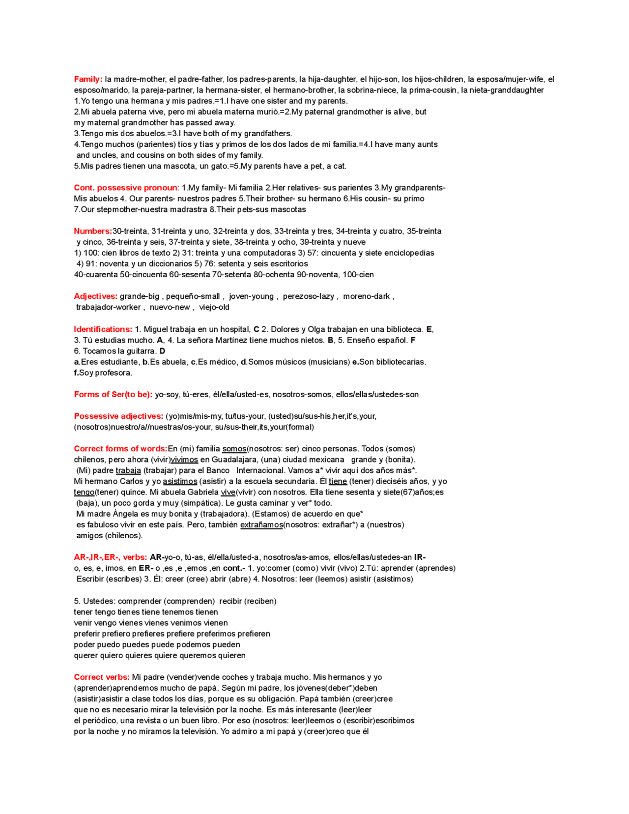 Spanish 2 test review | Exams Spanish Language | Docsity
