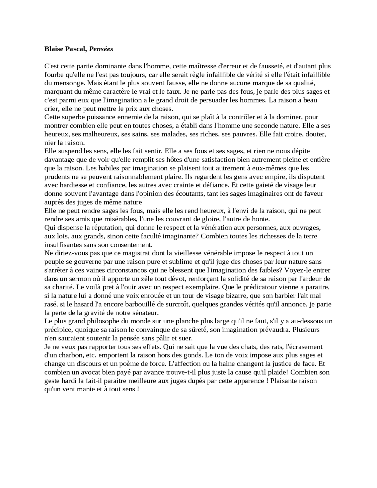 L'imagination, maîtresse d'erreur et de fausseté selon Blaise Pascal ...