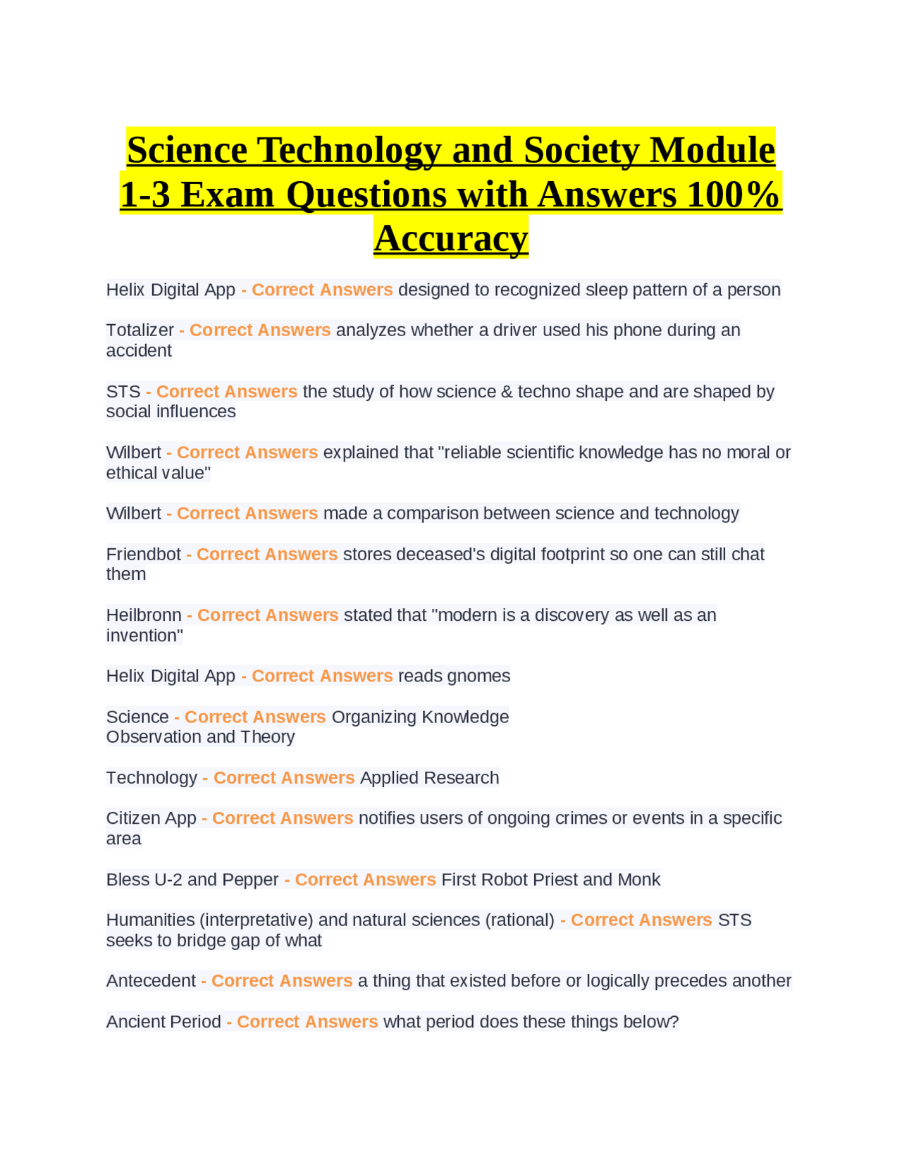 Science Technology and Society Module 1-3 Exam Questions with Answers ...