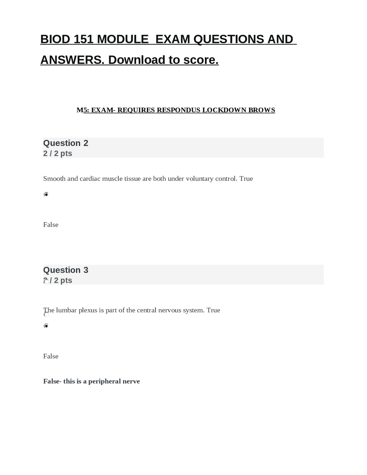 BIOD 151 MODULE EXAM QUESTIONS AND ANSWERS. Download to score. | Exams ...