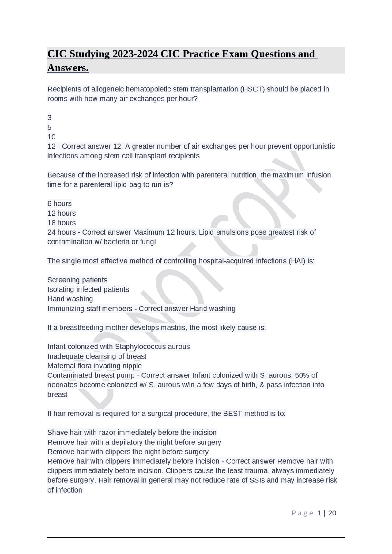 CIC Studying 2023-2024 CIC Practice Exam Questions and Answers. | Exams ...