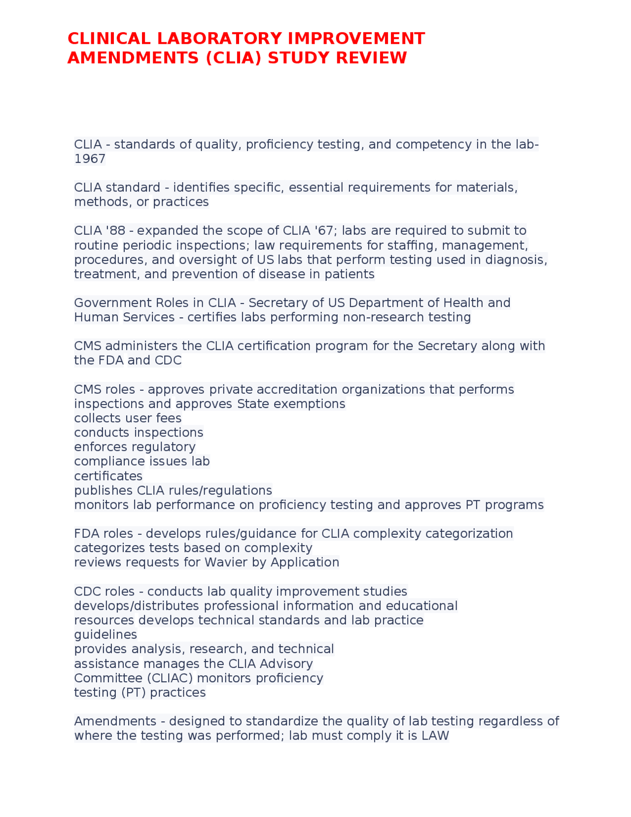CLIA Study Review: Standards, Roles, and Certification for Clinical ...