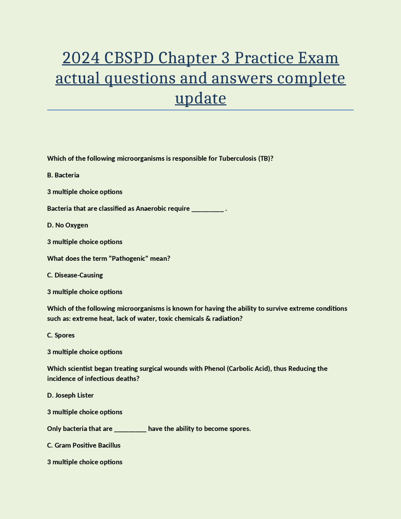 CBSPD Chapter 3 Practice Exam: Microbiology Concepts | Exams Advanced ...