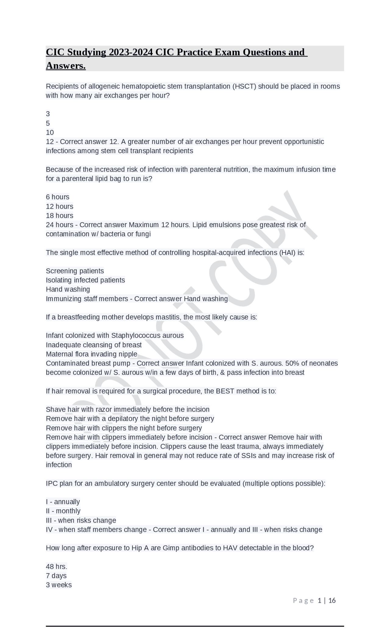 CIC Studying 2023-2024 CIC Practice Exam Questions and Answers. | Exams ...