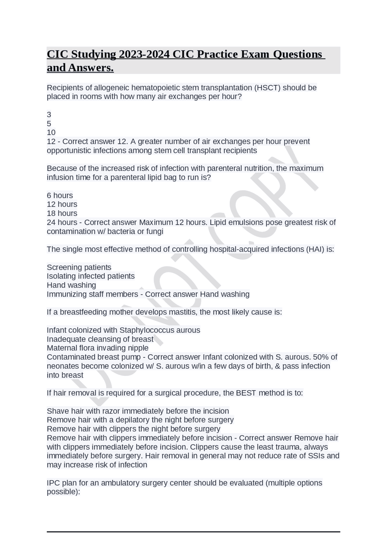 CIC Studying 2023-2024 CIC Practice Exam Questions and Answers. | Exams ...