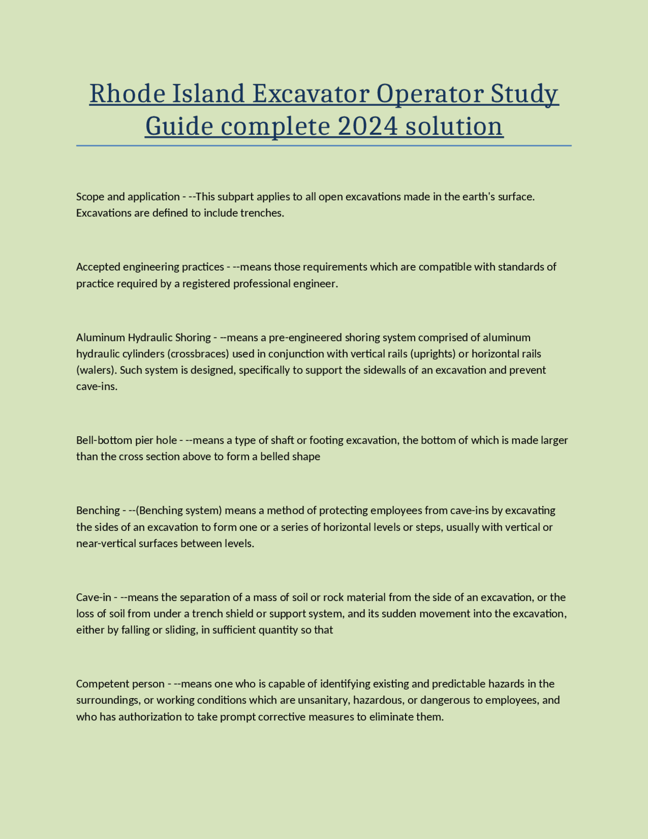 Rhode Island Excavator Operator Study Guide complete 2024 solution ...