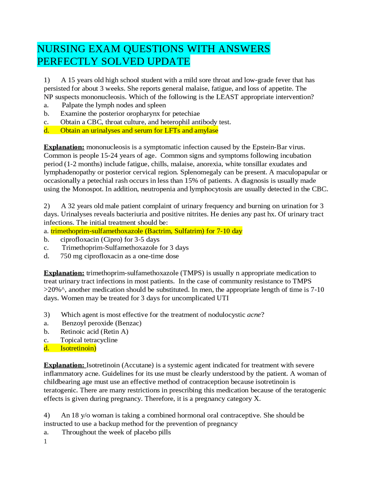 NURSING EXAM QUESTIONS WITH ANSWERS PERFECTLY SOLVED UPDATE | Exams ...