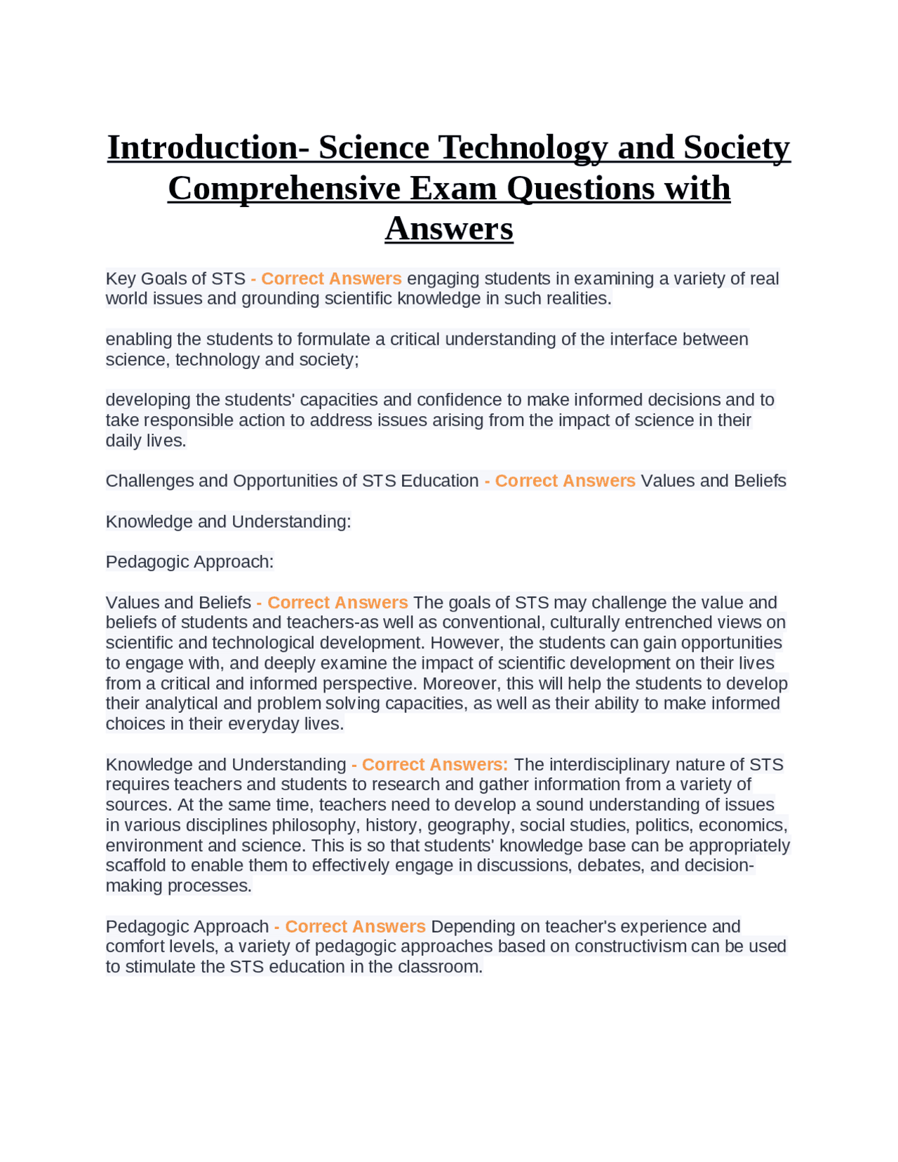 Introduction- Science Technology and Society Comprehensive Exam ...