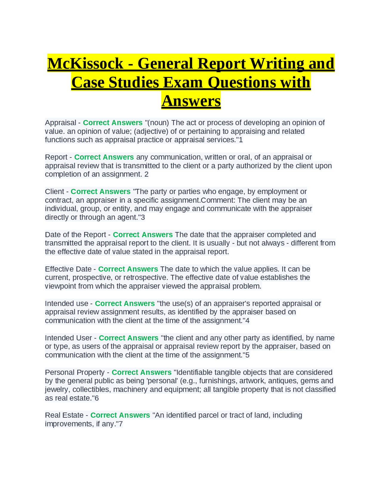 McKissock - General Report Writing and Case Studies Exam Questions with ...