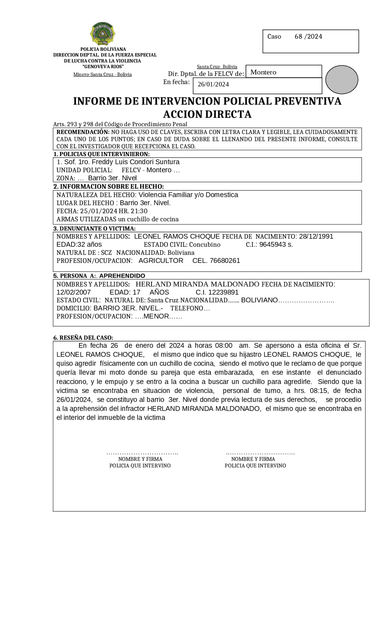 ACCION DIRECTA, INFORME DE INTERVENCION POLICIAL PREVENTIVA ...