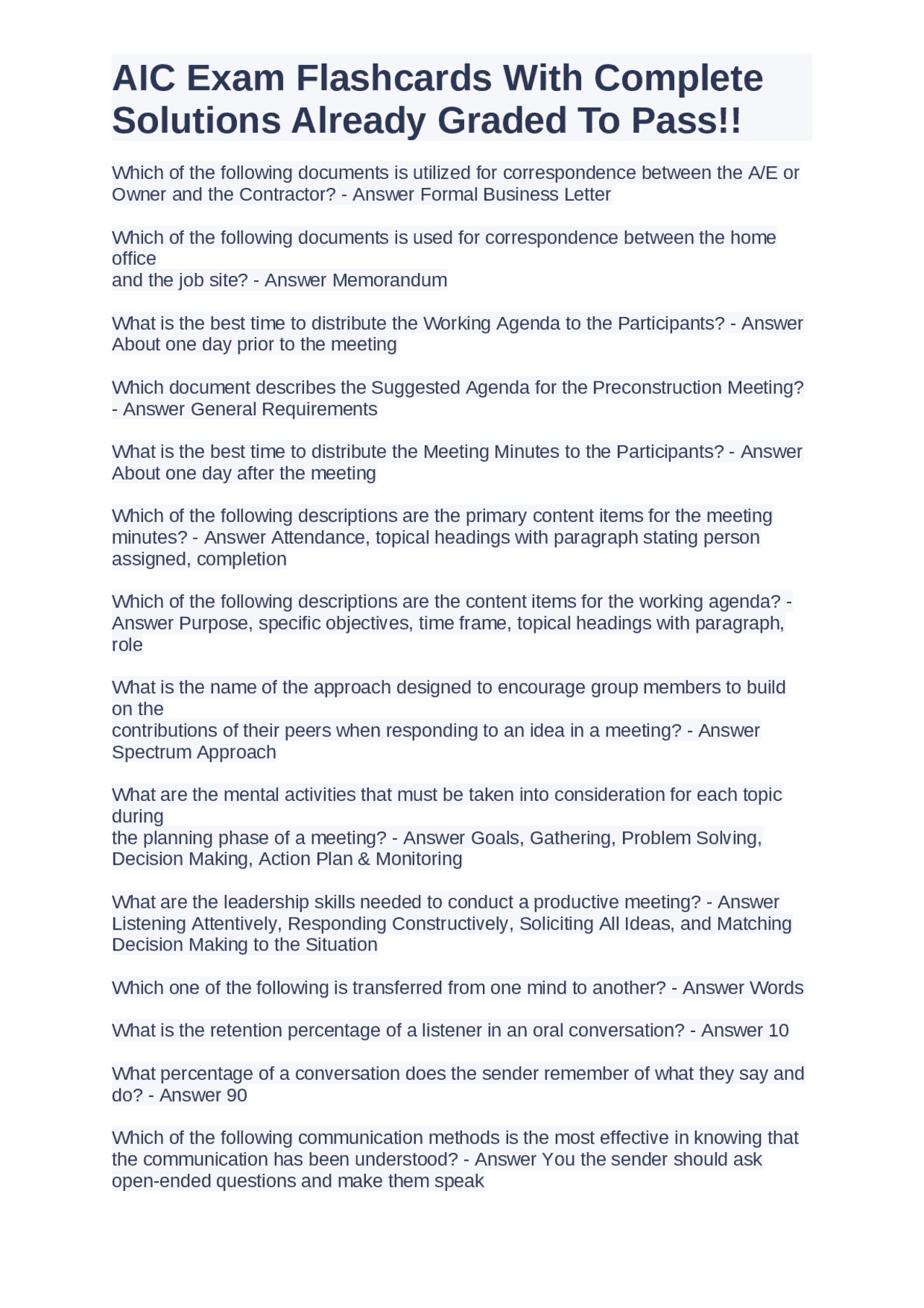 AIC Exam Flashcards With Complete Solutions Already Graded To Pass ...