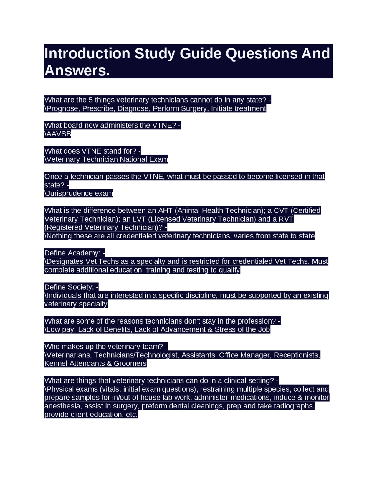 Introduction Study Guide Questions And Answers. | Exams Medicine | Docsity