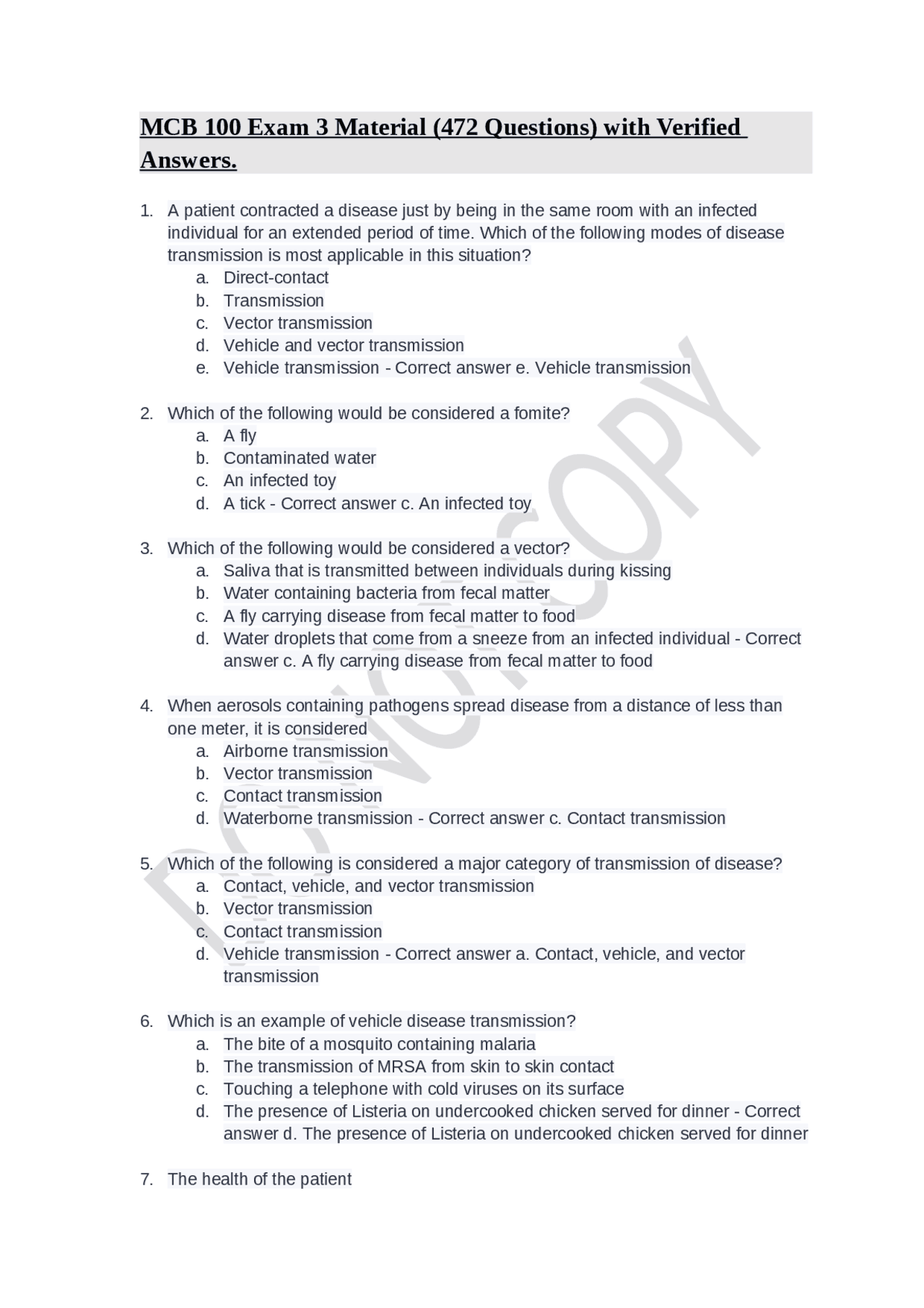 MCB 100 Exam 3 Material (472 Questions) with Verified Answers. | Exams ...