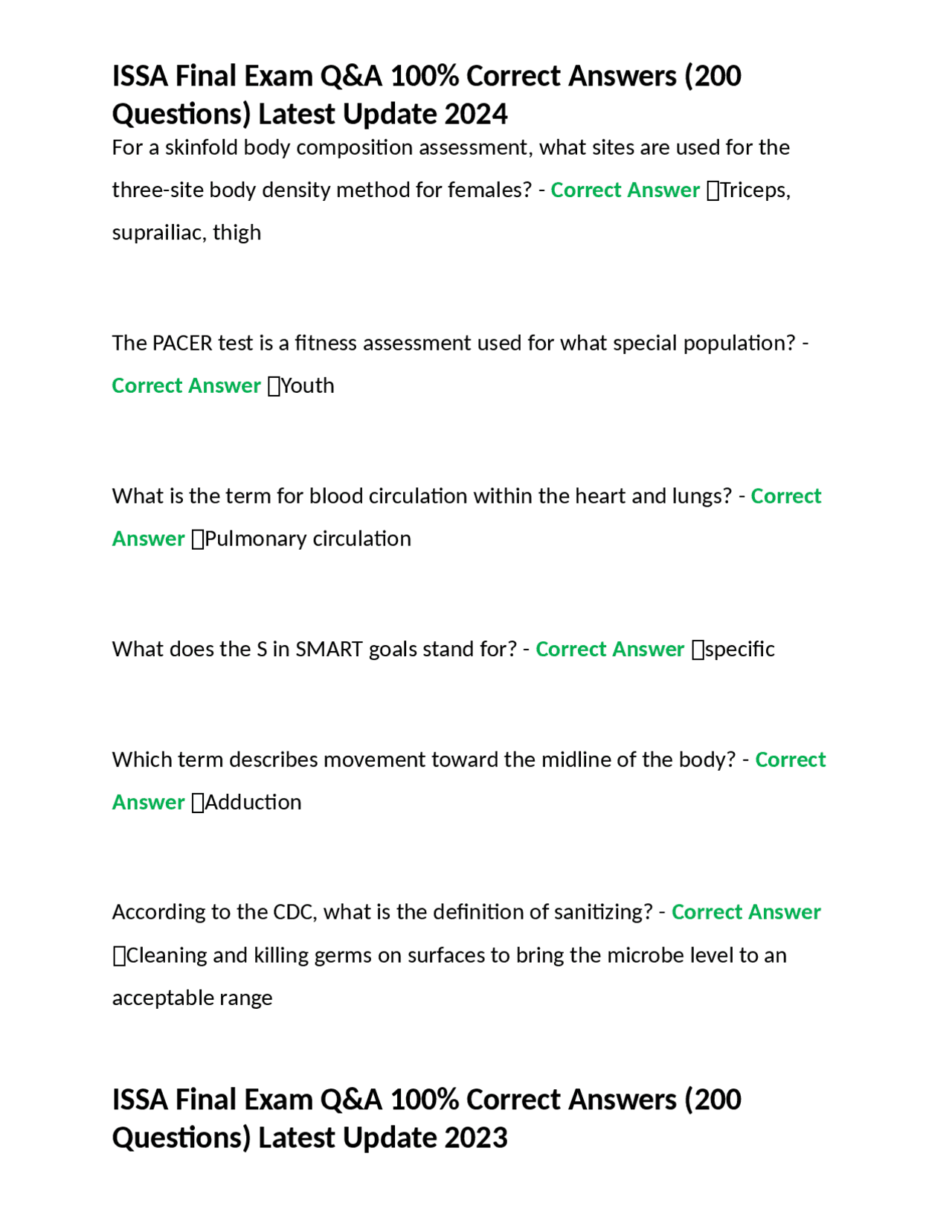 ISSA Final Exam Q&A 100% Correct Answers (200 Questions) Latest Update ...