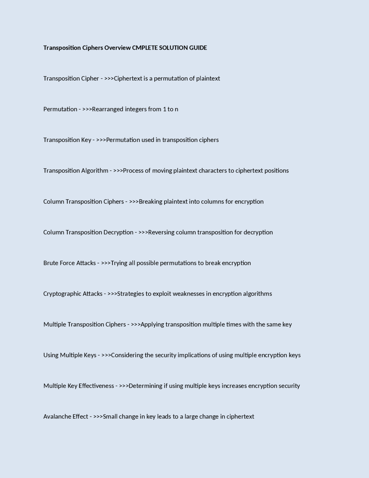 Transposition Ciphers Complete Solution Guide Exams Advanced Education Docsity