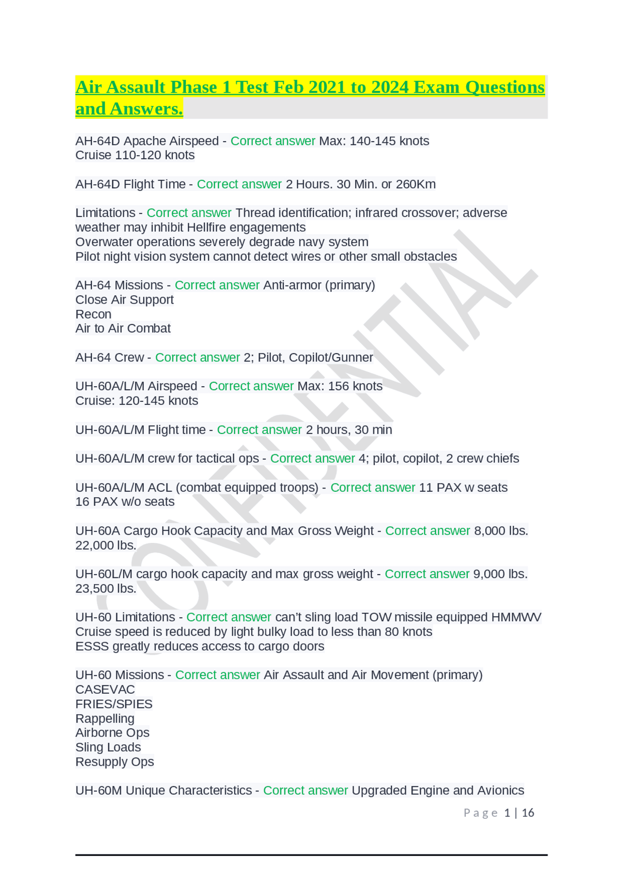 Air Assault Phase 1 Test Feb 2021 to 2024 Exam Questions and Answers ...