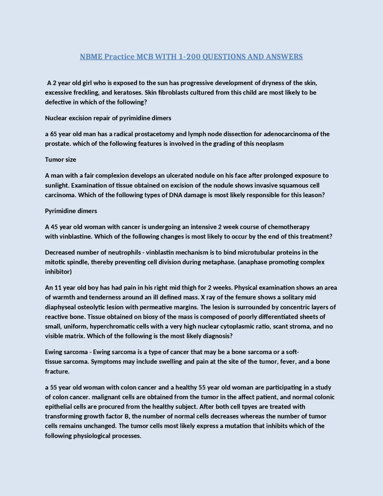 NBME Practice MCB WITH 1-200 QUESTIONS AND ANSWERS | Exams Nursing ...