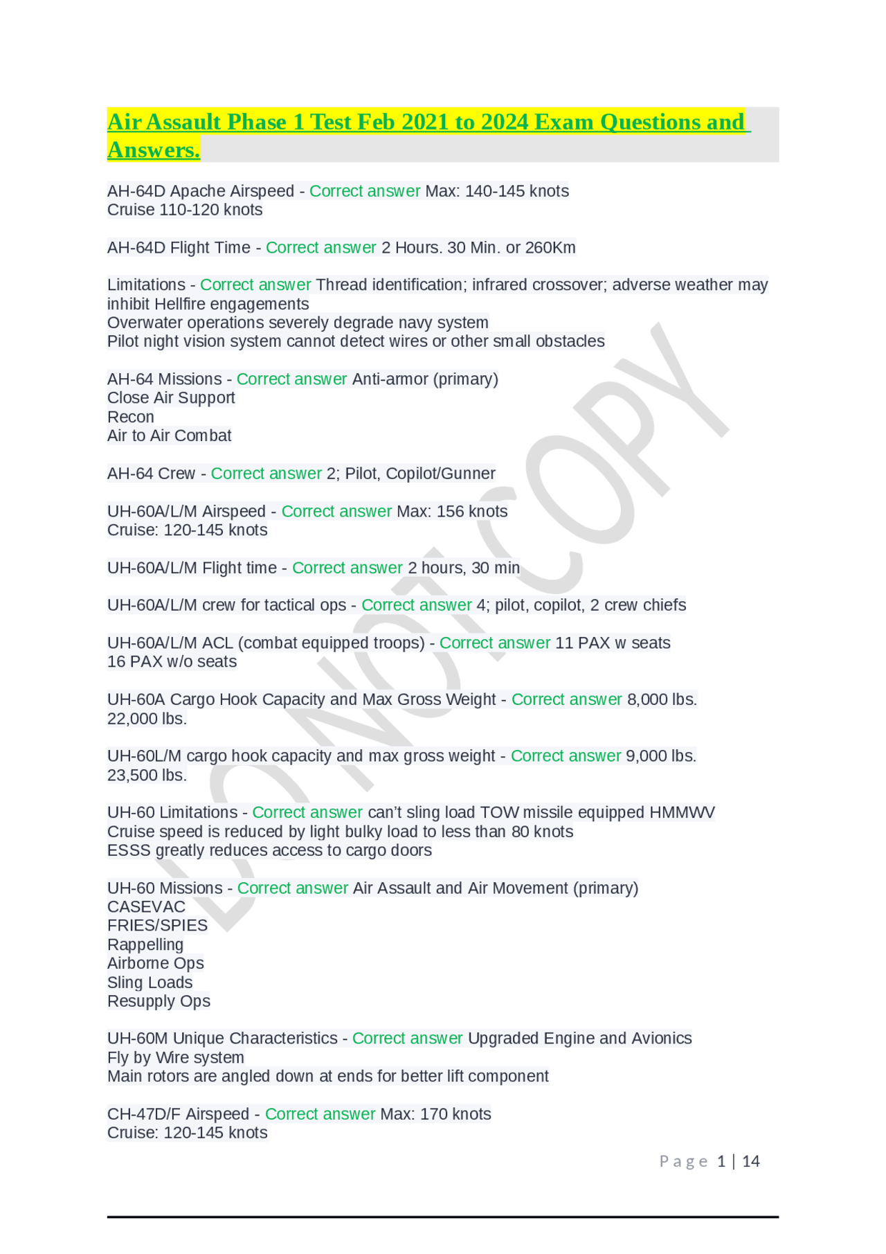 Air Assault Phase 1 Test Feb 2021 to 2024 Exam Questions and Answers ...