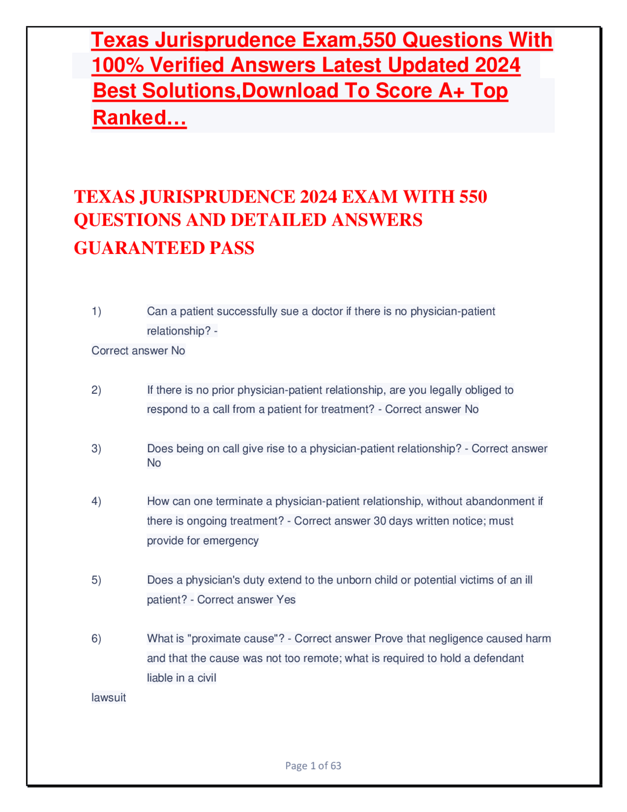 TEXAS JURISPRUDENCE 2024 EXAM WITH 550 QUESTIONS AND DETAILED ANSWERS ...