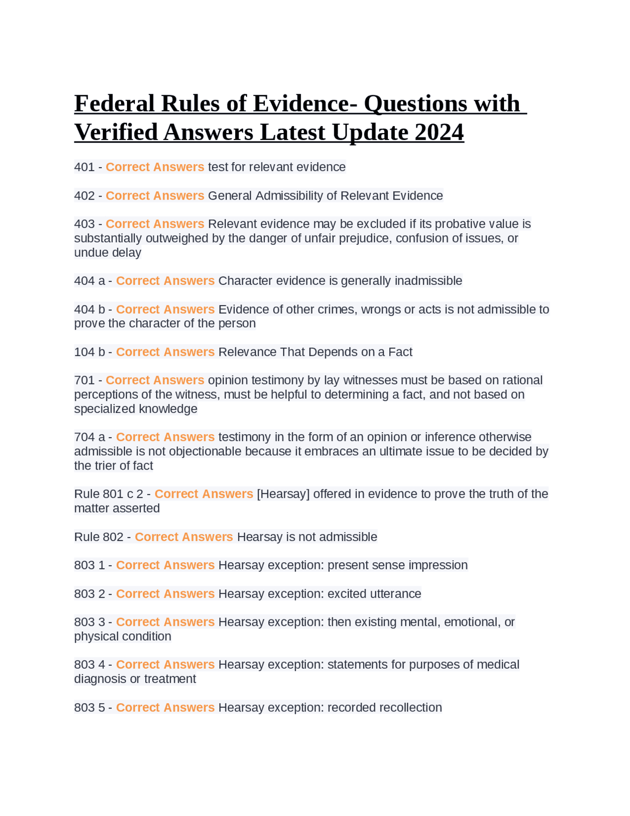 Federal Rules of Evidence- Questions with Verified Answers Latest ...