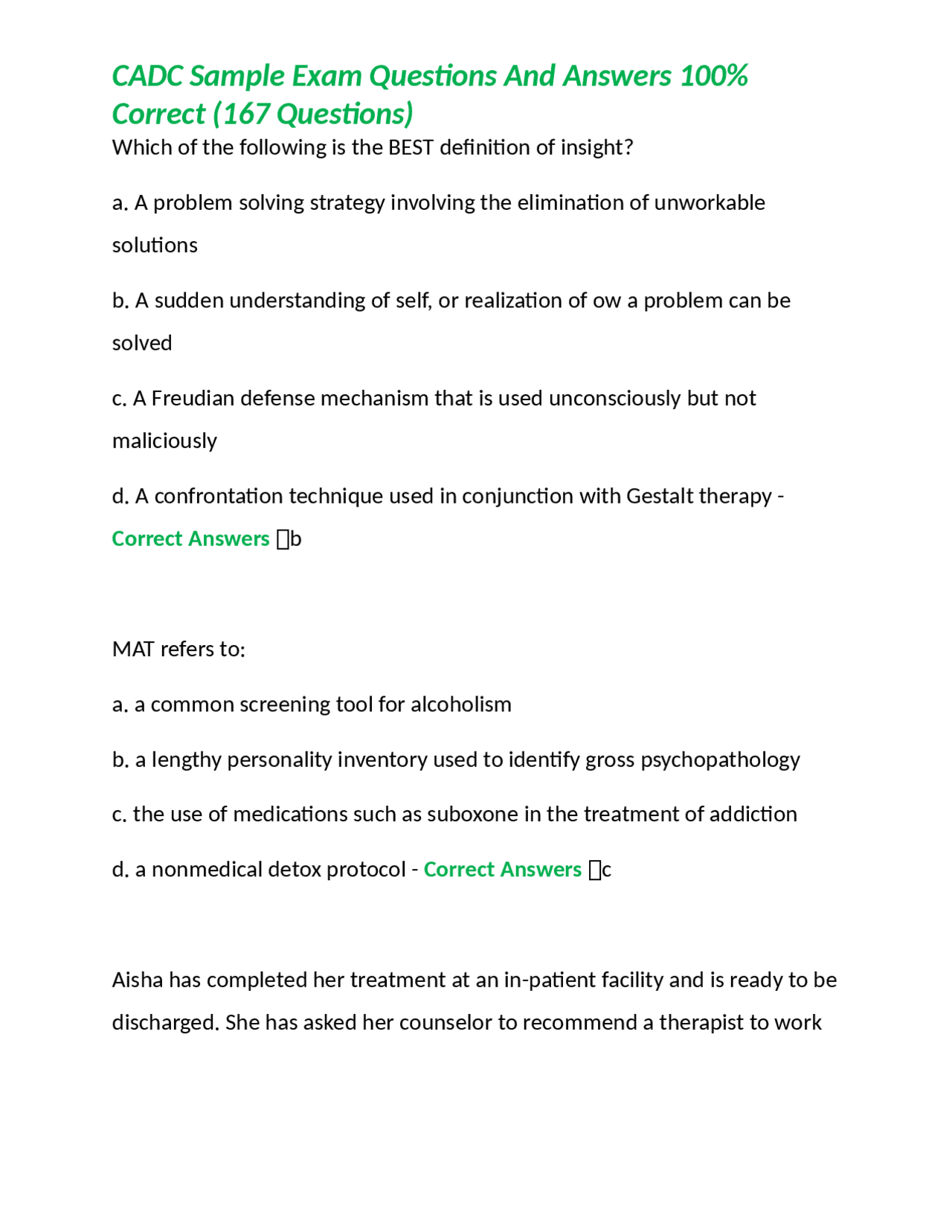 CADC Sample Exam Questions And Answers 100% Correct (167 Questions ...