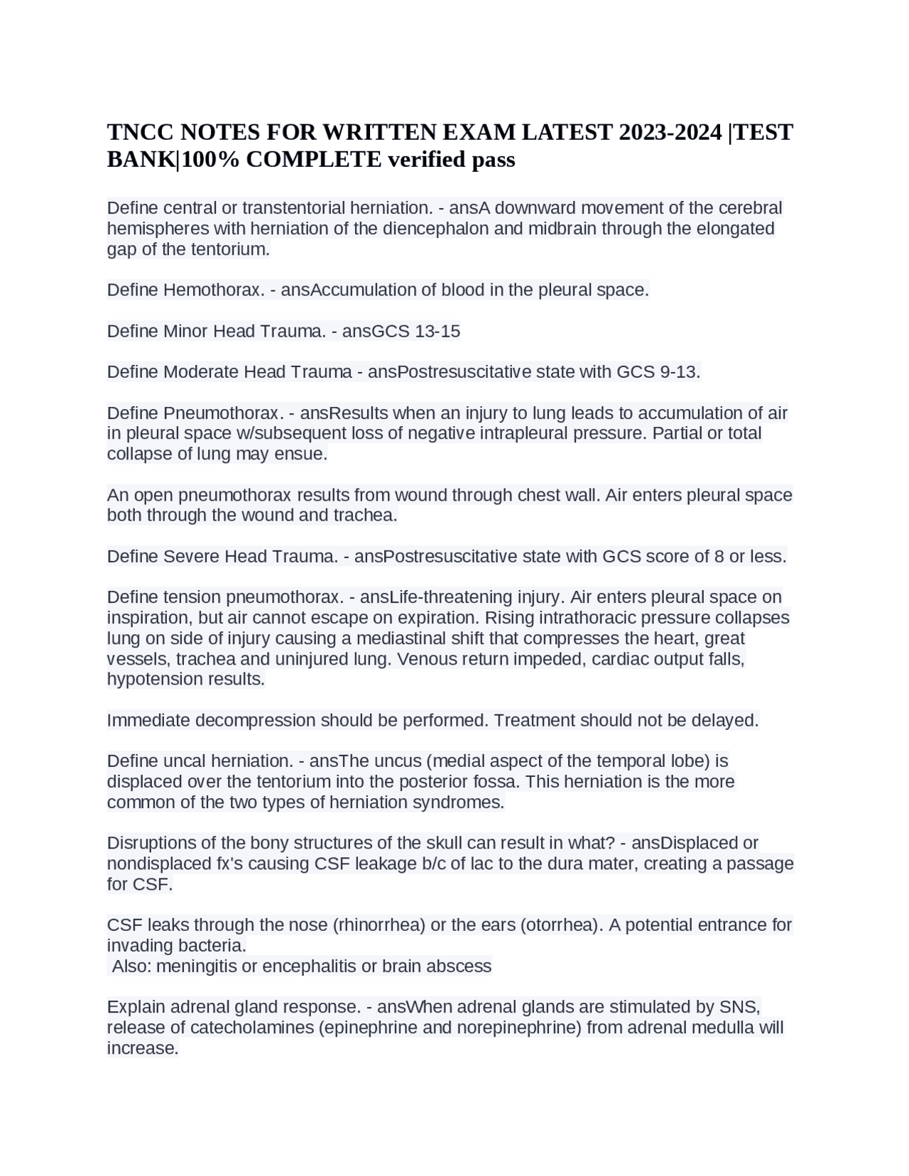 TNCC Notes for Emergency Medical Response: Trauma and Shock Management ...