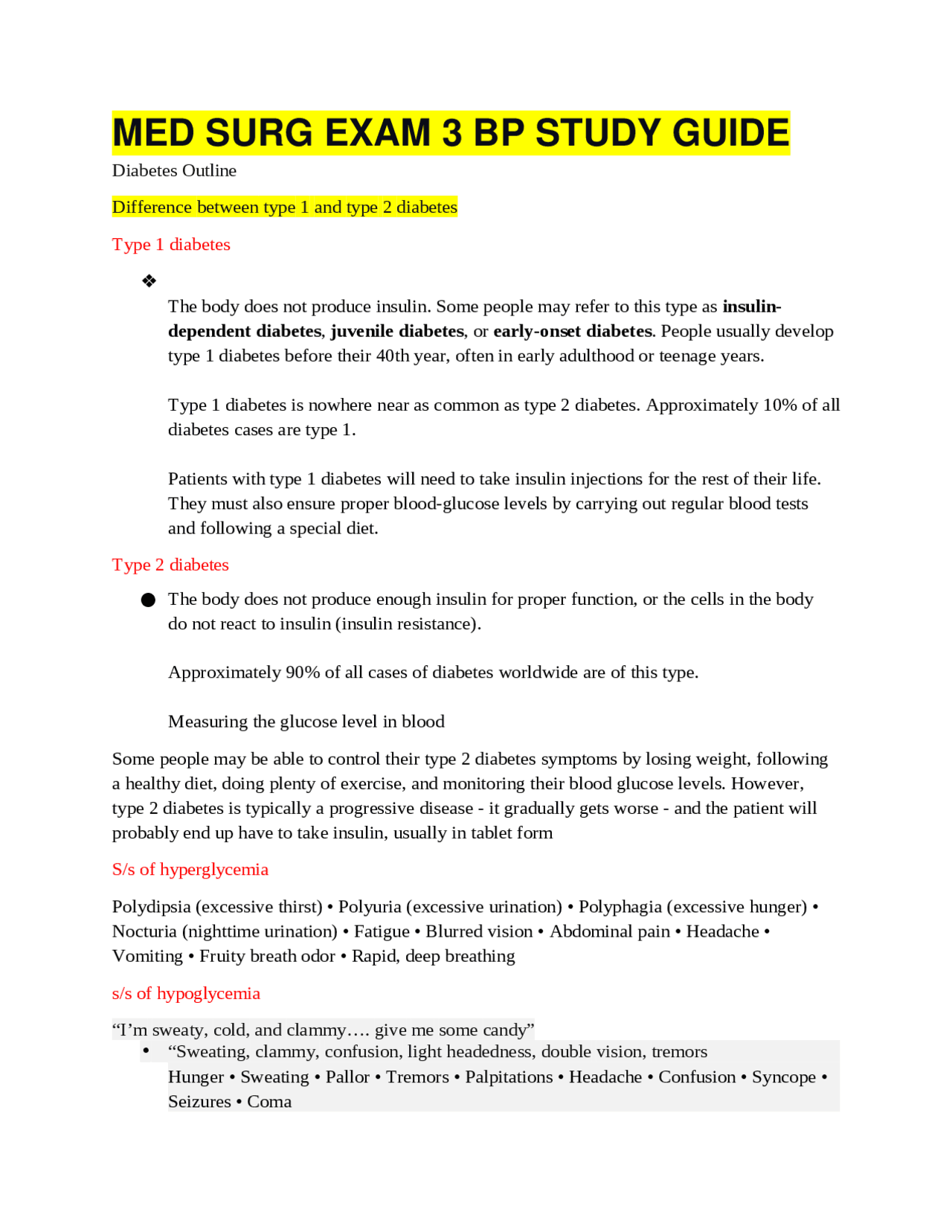 MED SURG EXAM 3 BP STUDY GUIDE | Study Guides, Projects, Research ...