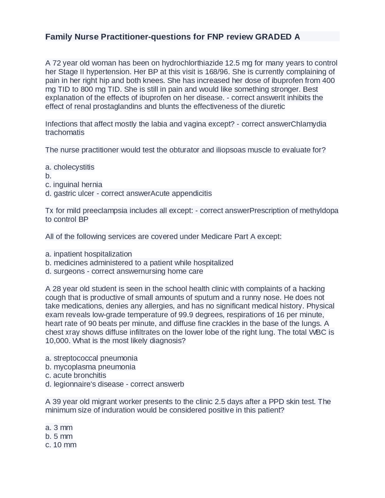Family Nurse Practitioner-questions for FNP review GRADED A | Exams ...