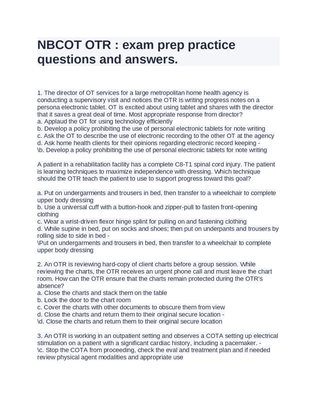 NBCOT OTR : exam prep practice questions and answers. | Exams Medicine ...