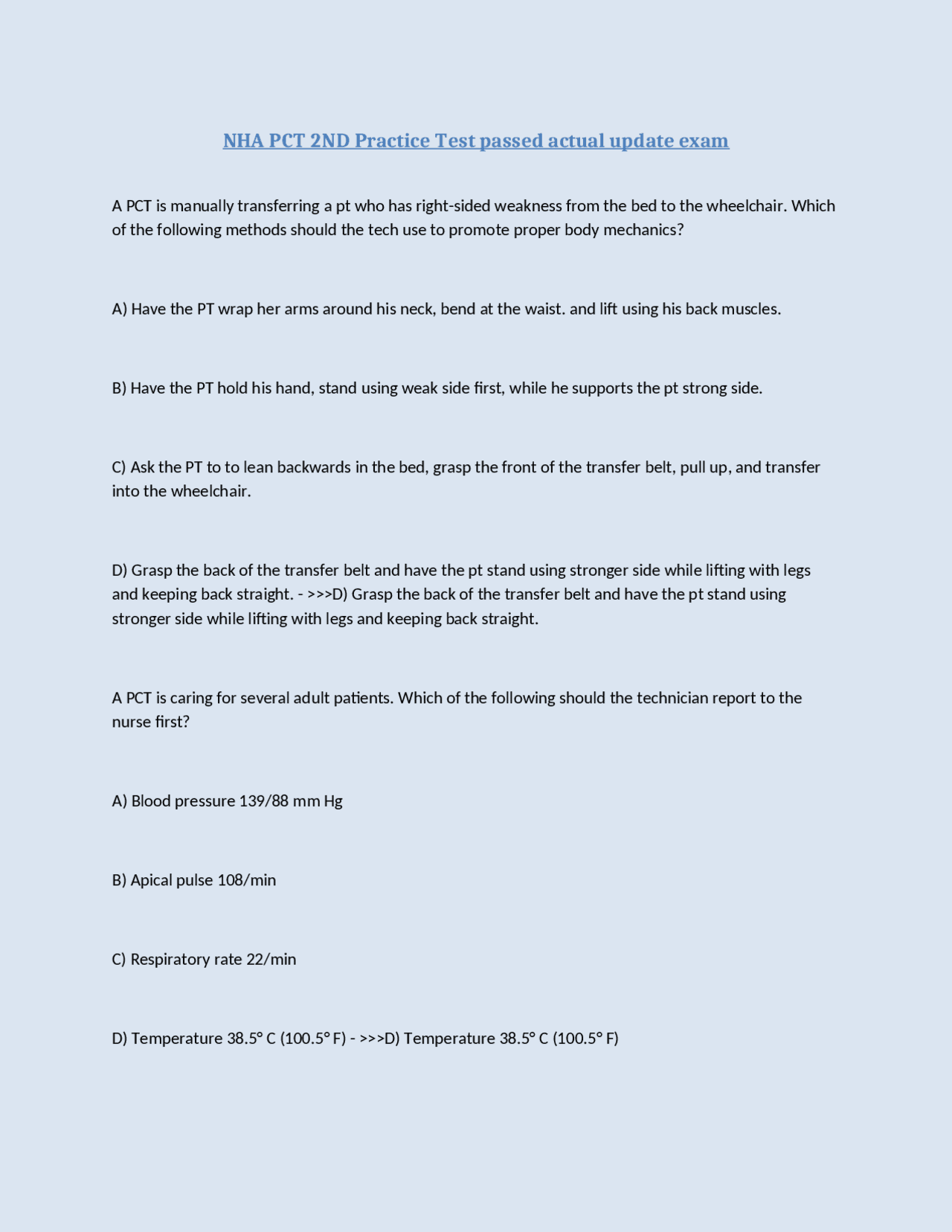 NHA PCT 2ND Practice Test passed actual update exam | Exams Nursing ...