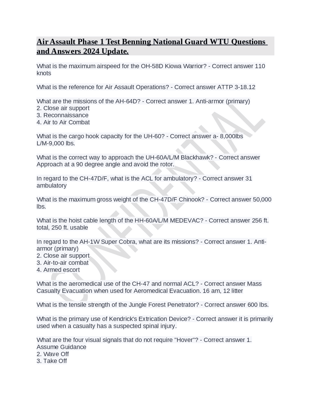 Air Assault Phase 1 Test Benning National Guard WTU Questions and ...
