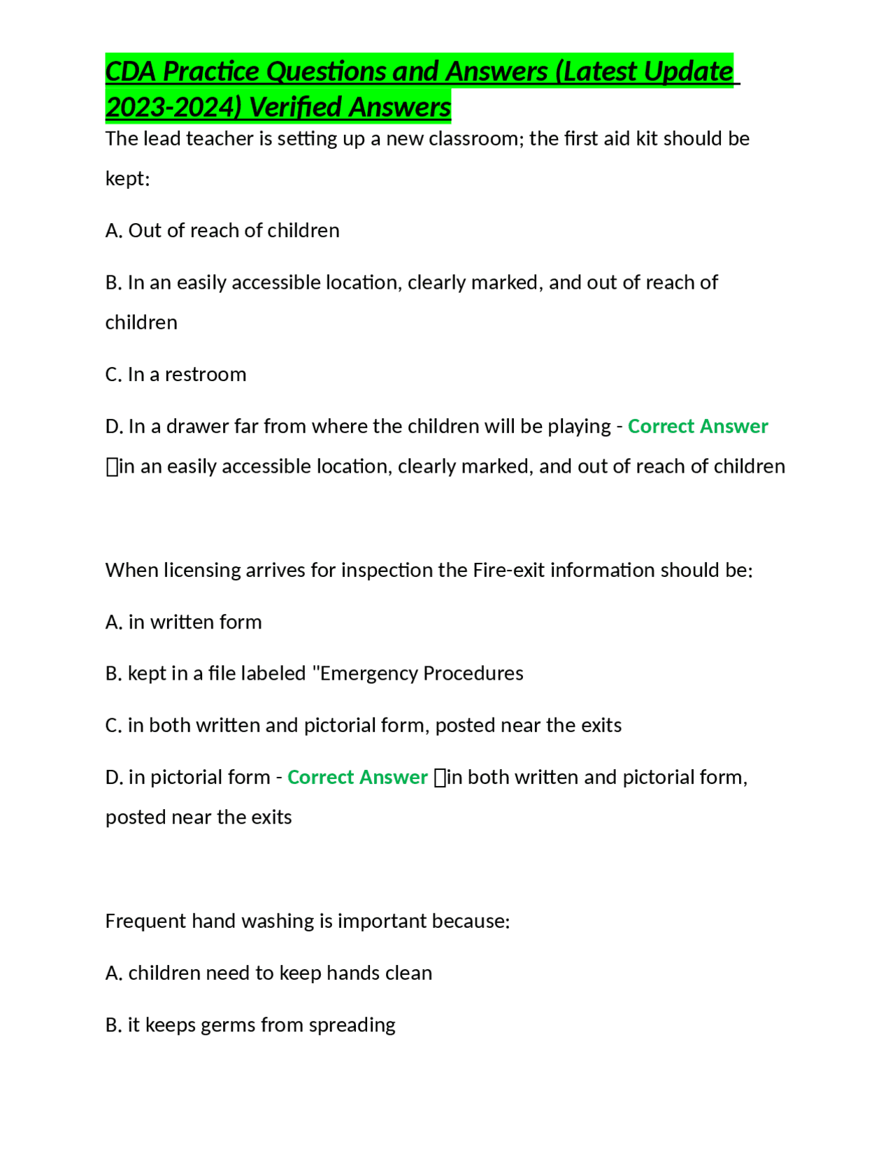 CDA Practice Questions and Answers (Latest Update 2023-2024) Verified ...