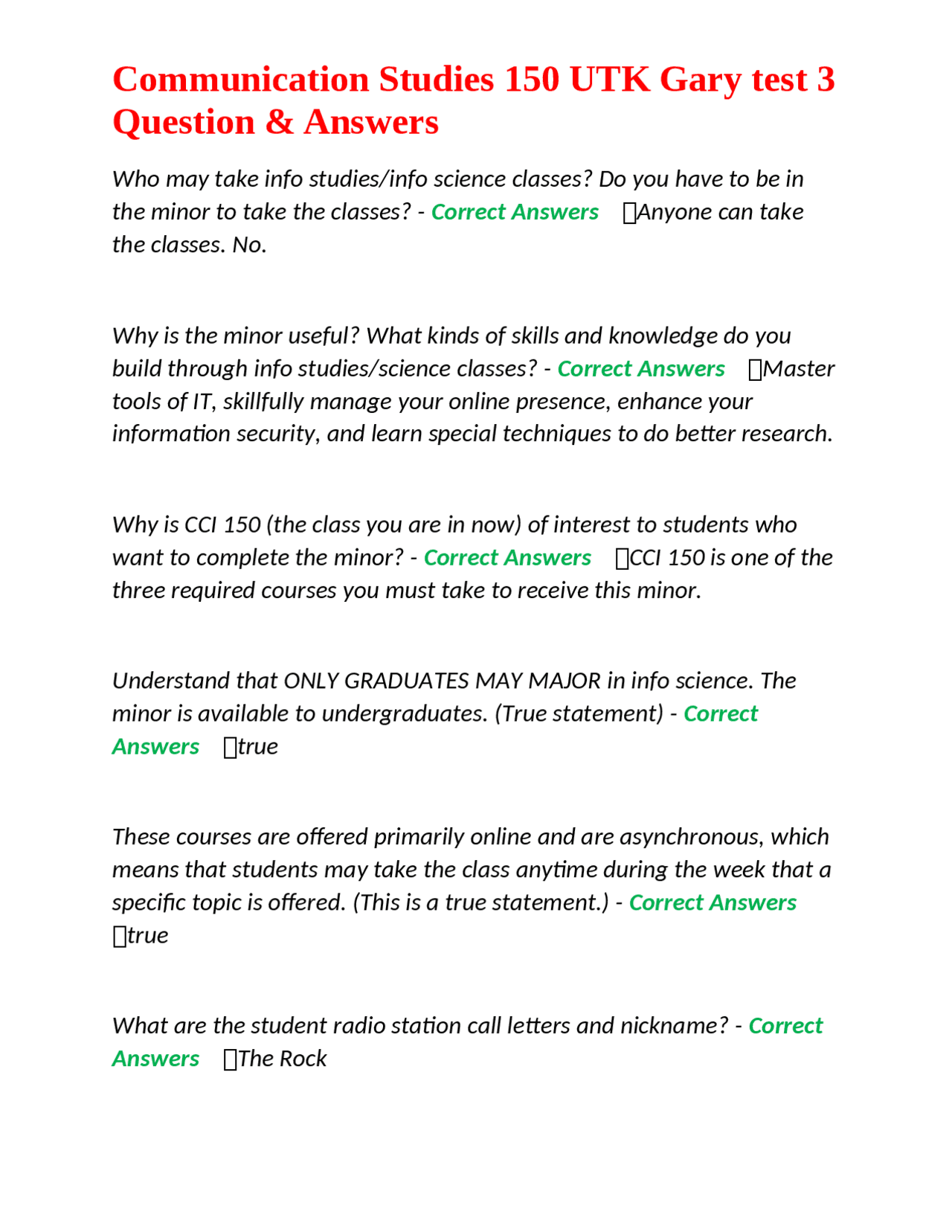 Comm Studies 150 UTK Gary Test 3: Info Science, Comm Techniques ...