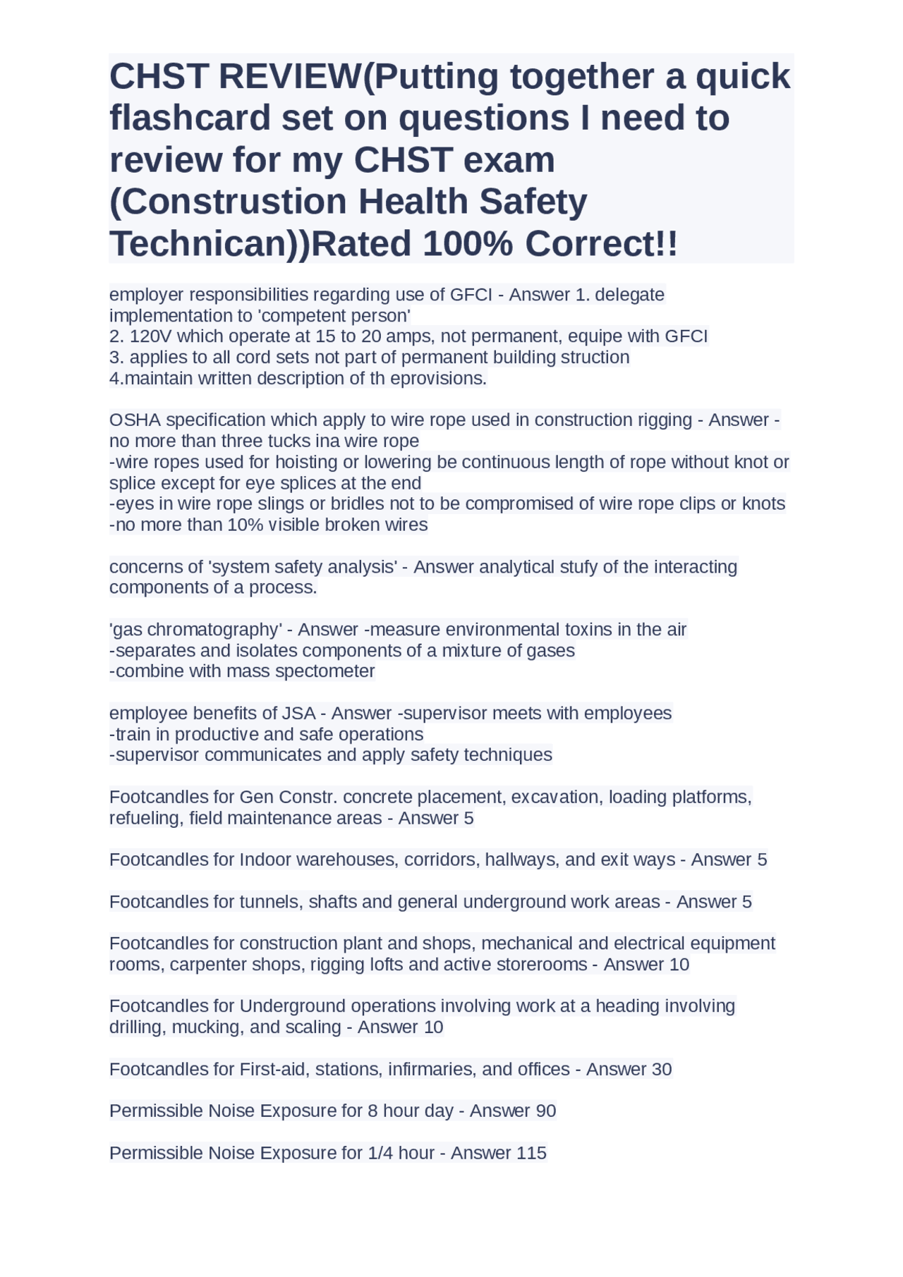 Flashcards for Construction Health and Safety Technician (CHST) Exam ...