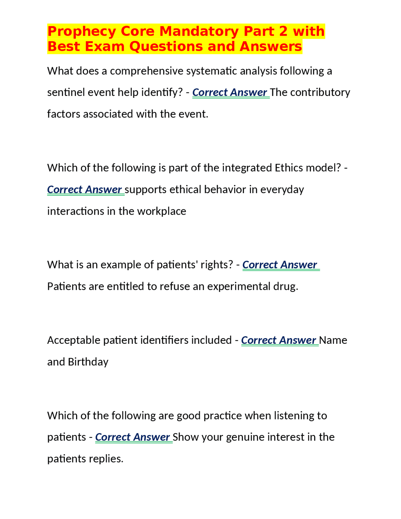 Prophecy Core Mandatory Part 2 with Best Exam Questions and Answers ...