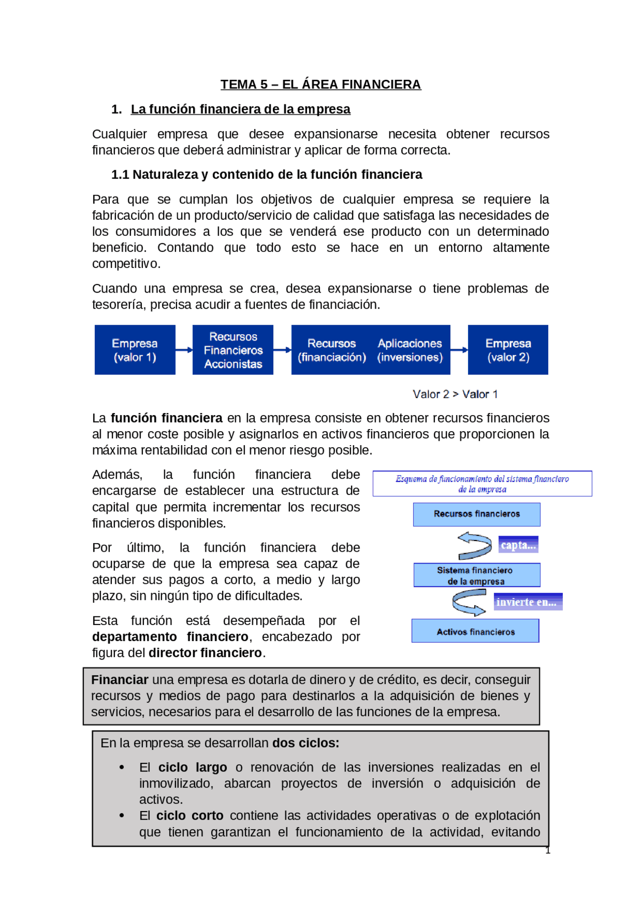 Tema 5 - El área financiera | Apuntes de Economía de la Empresa | Docsity