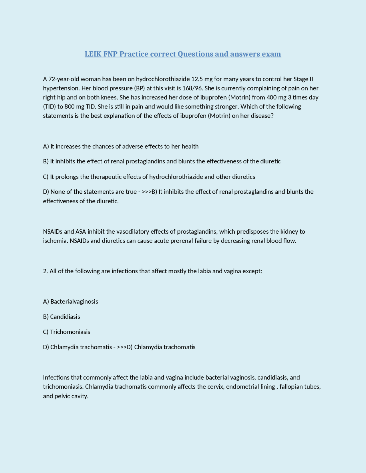 LEIK FNP Practice correct Questions and answers exam | Exams Clinical ...