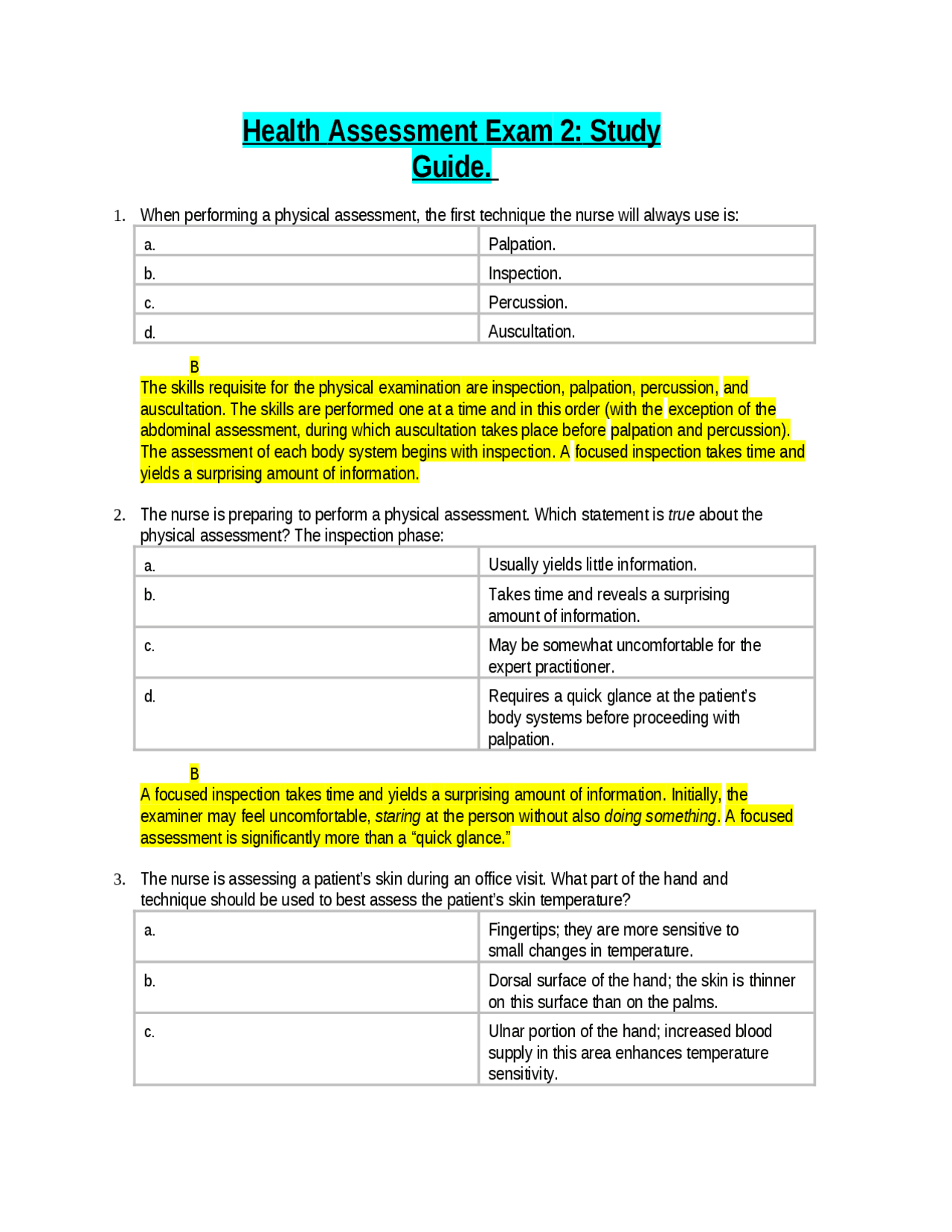 Health Assessment Exam 2: Study Guide. | Study Guides, Projects ...