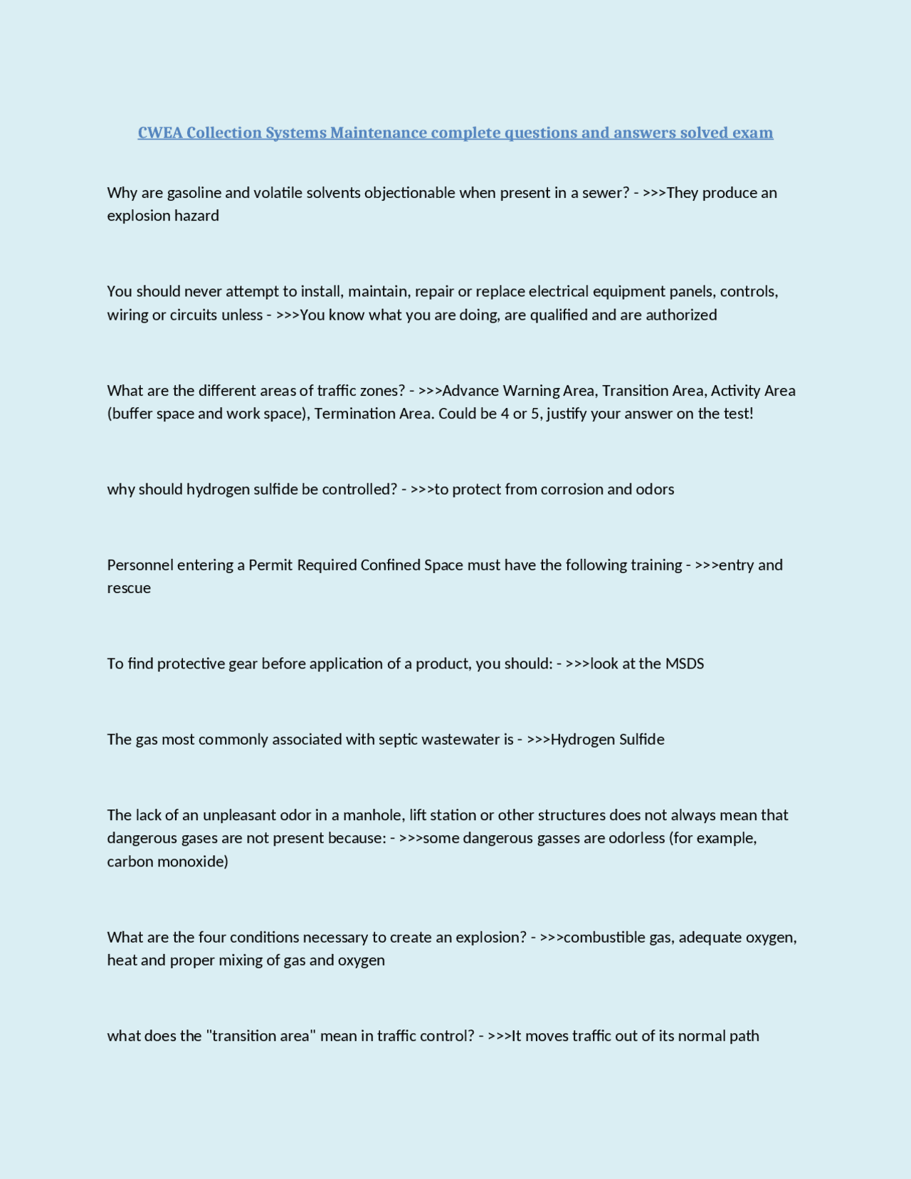 Cwea Collection Systems Maintenance Complete Questions And Answers Solved Exam Exams Nursing