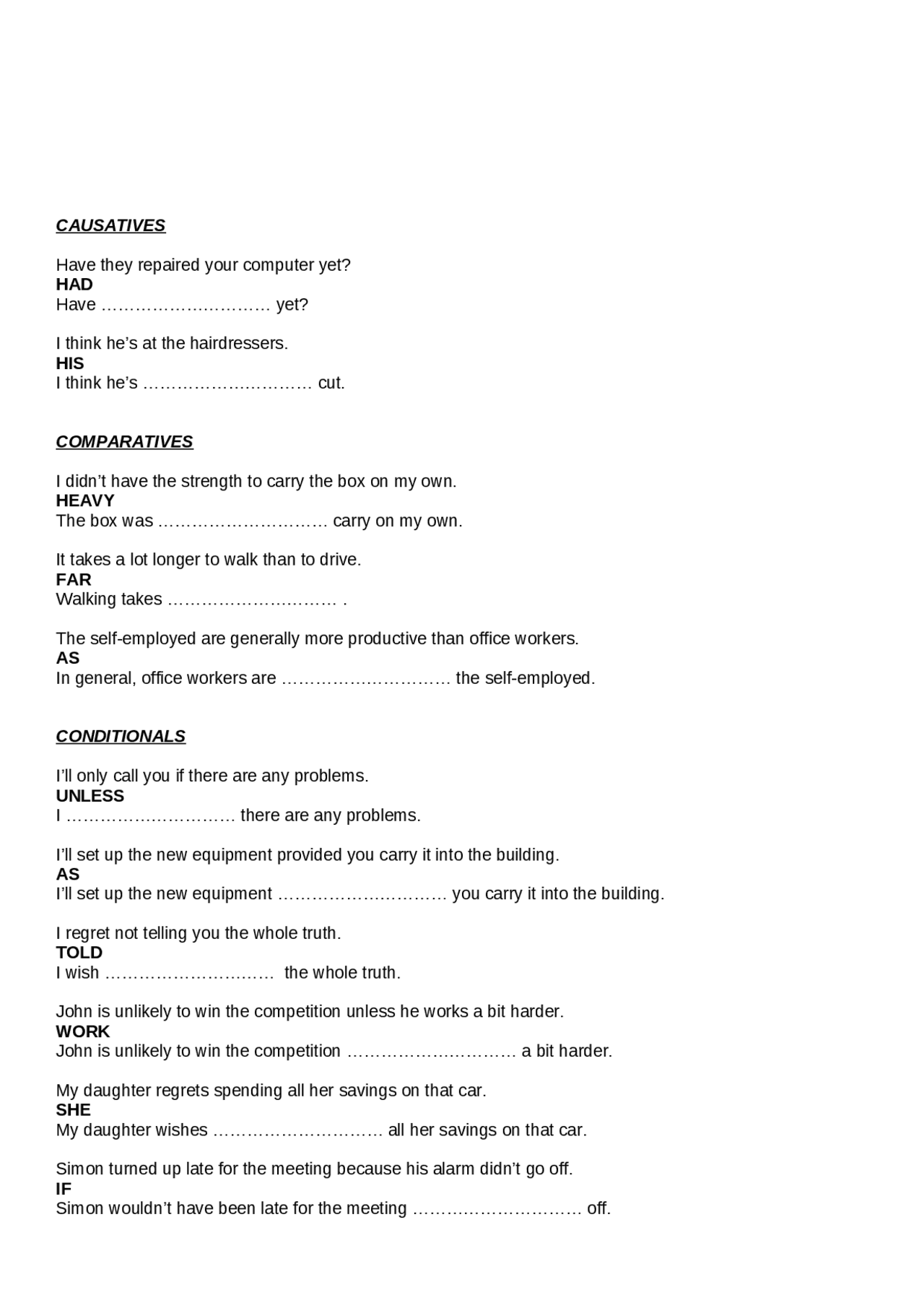 Comparative Structures and Grammar Concepts in English | Exercises ...