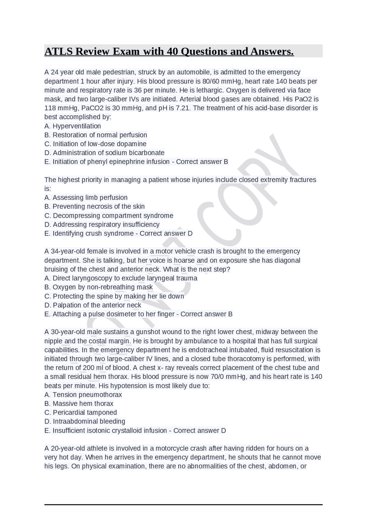 ATLS Review Exam with 40 Questions and Answers. | Exams Phonetics and ...