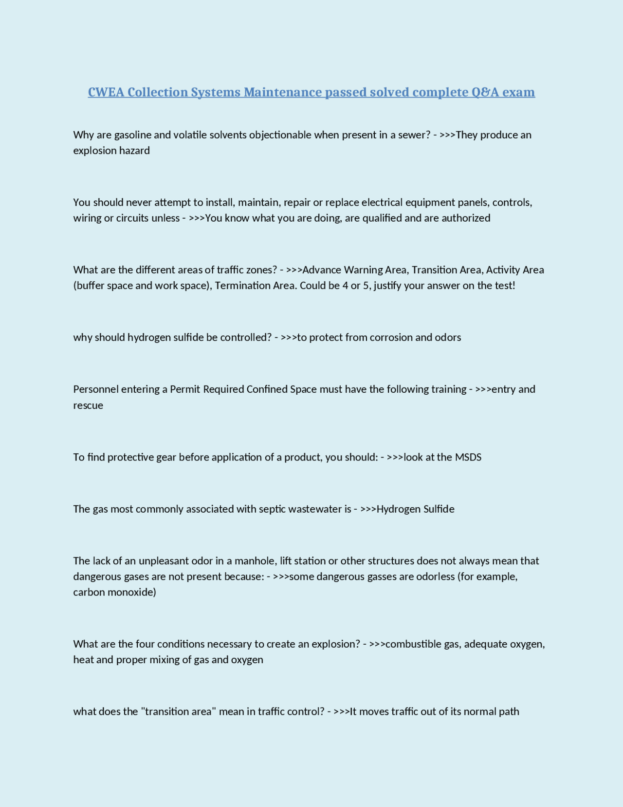 CWEA Collection Systems Maintenance passed solved complete Q&A exam ...