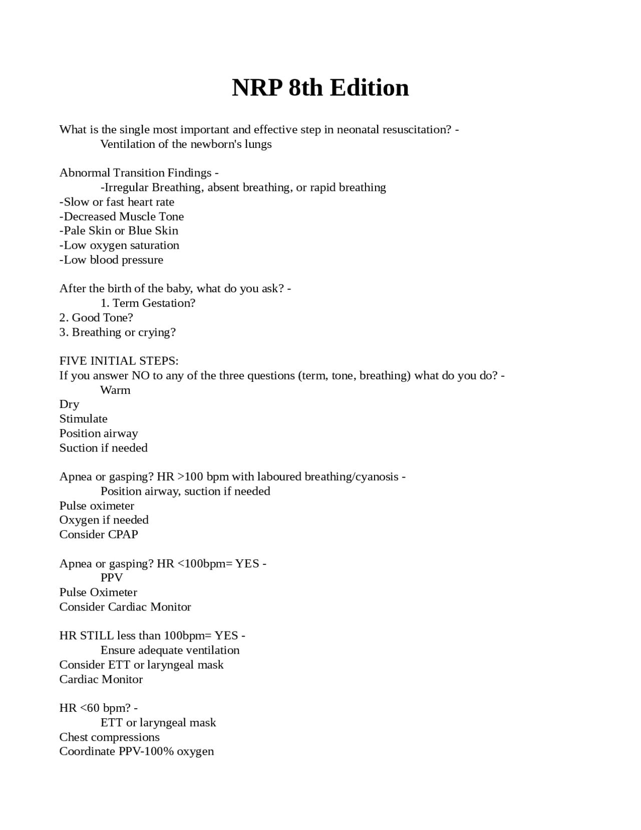 Neonatal Resuscitation Procedures: NRP 8th Edition | Exams Nursing ...