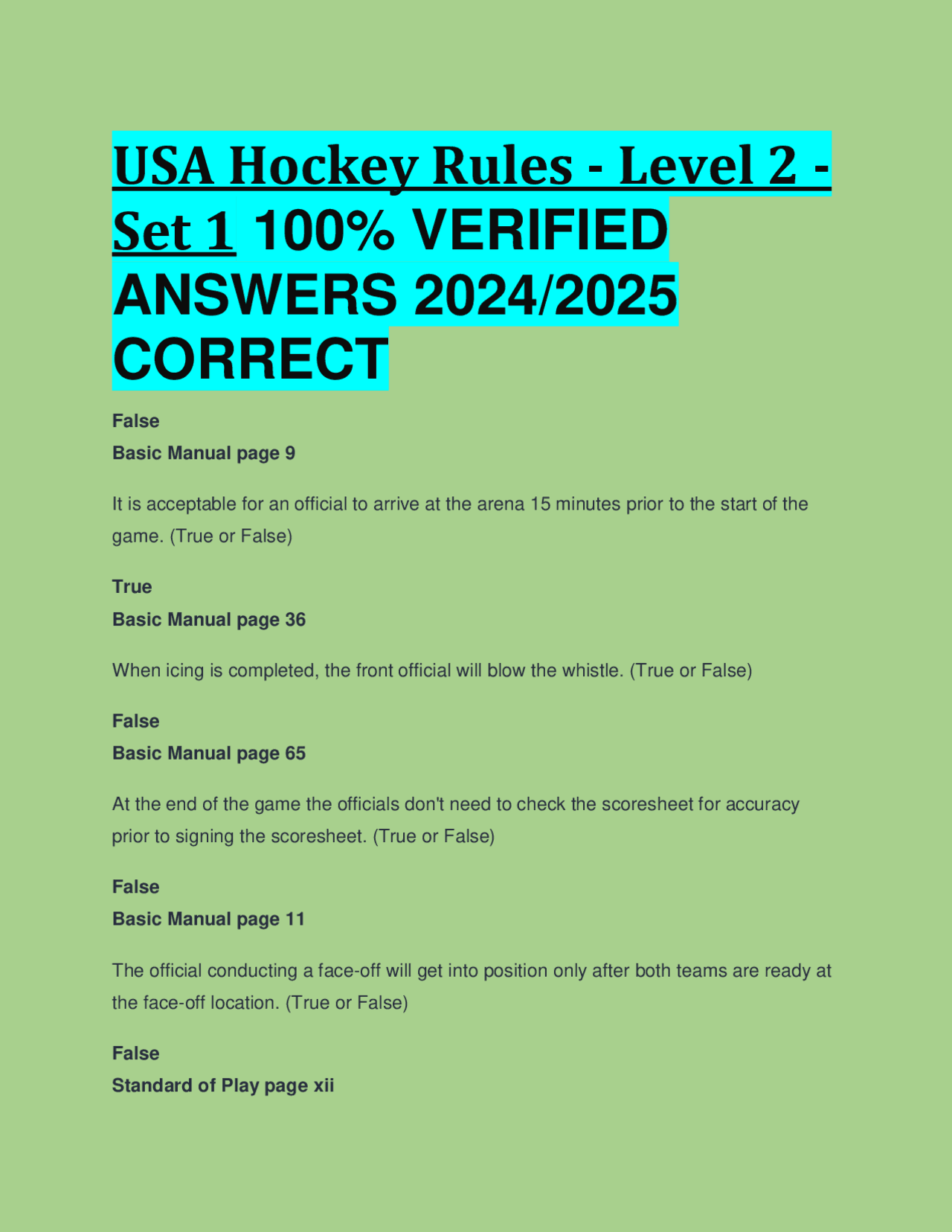 USA Hockey Rules - Level 2 - Set 1 100% VERIFIED ANSWERS 2024/2025 ...